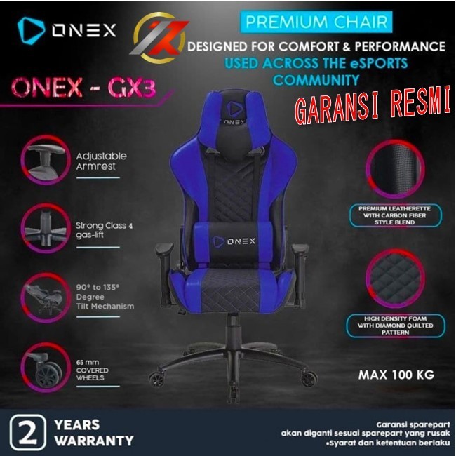 Jual KURSI GAMING ONEX GX3 - NAVY BLUE Premium Quality Gaming Chair ...