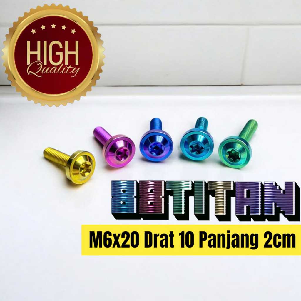 Jual Baut Titanium GR5 M6x20 Drat 10 Panjang 2 cm Payung Big Head | Shopee Indonesia
