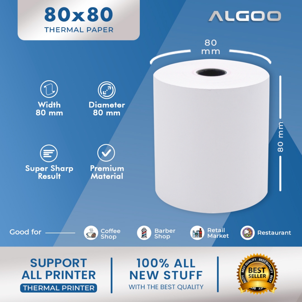 Jual ALGOO Kertas Thermal Struk Kasir 80x80 mm Paper Roll | Shopee ...