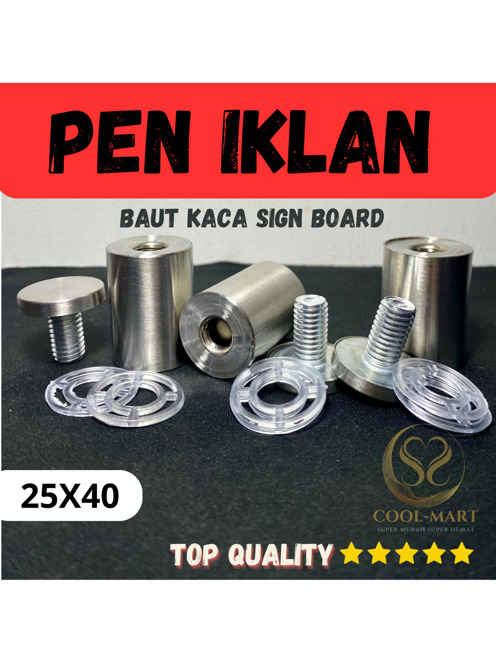 Jual PEN IKLAN 25x40 Stainless / Baut Akrilik Baut Kaca Sign Board ...