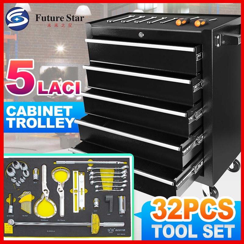Jual Tool Box Cabinet Trolley 5 Susun Laci Drawer+32pcs Tool Kit Set ...