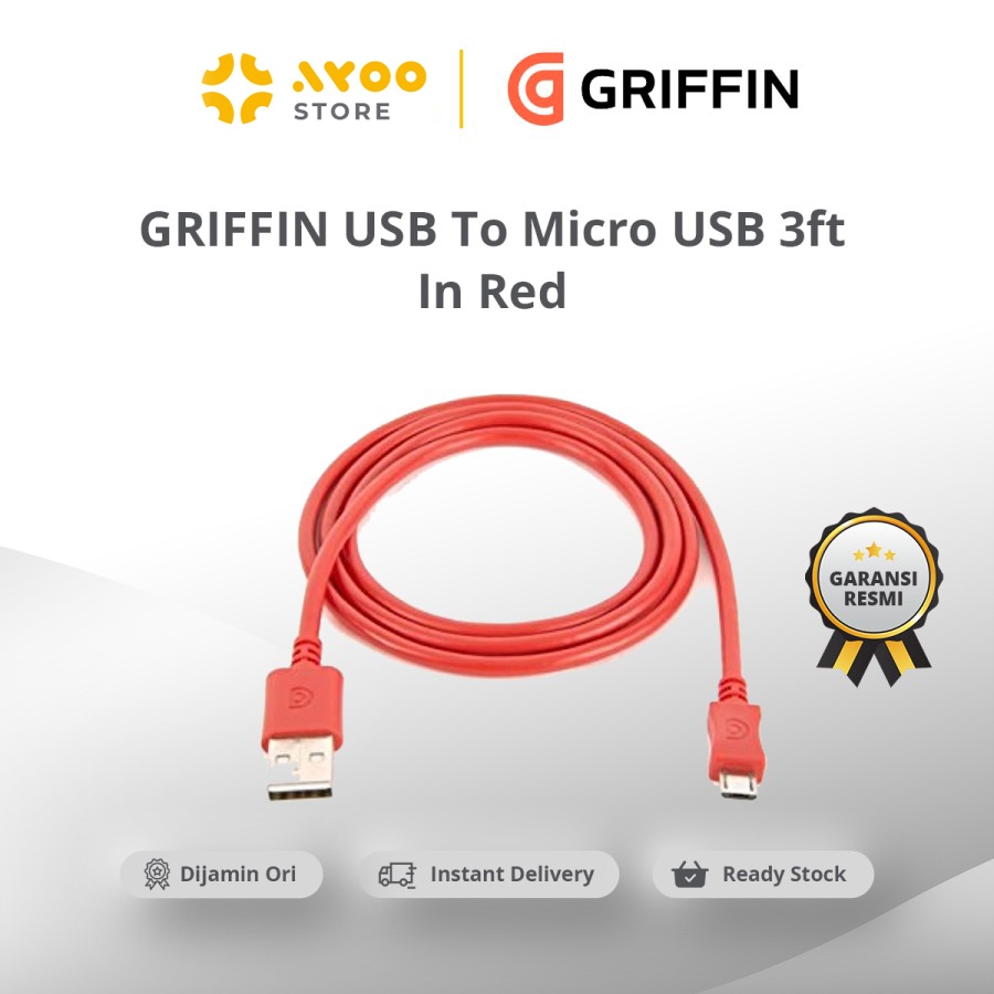 Jual GRIFFIN Usb To Micro Usb 3FT In Red (GC40598) | Shopee Indonesia