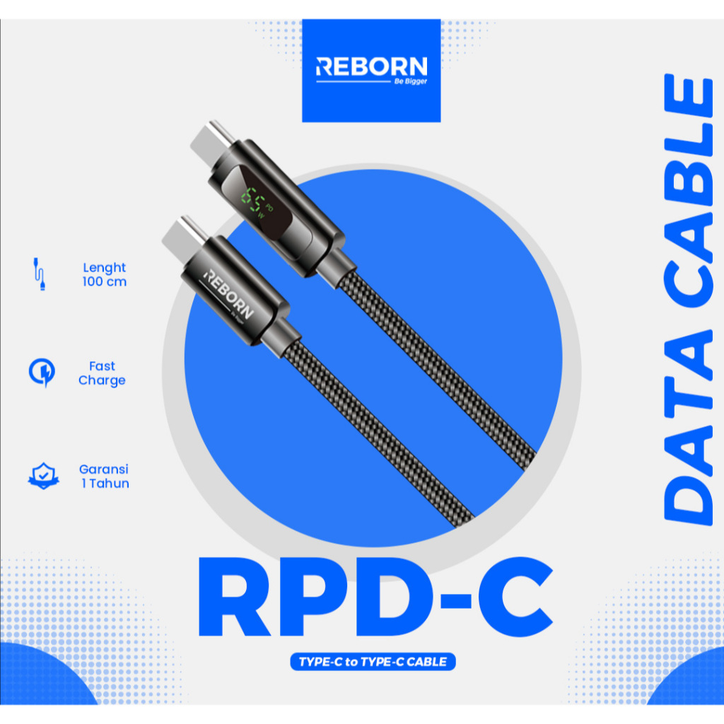 Jual Kabel Data Fast Charging Type C to C Fast Charging 65 Watt Reborn ...