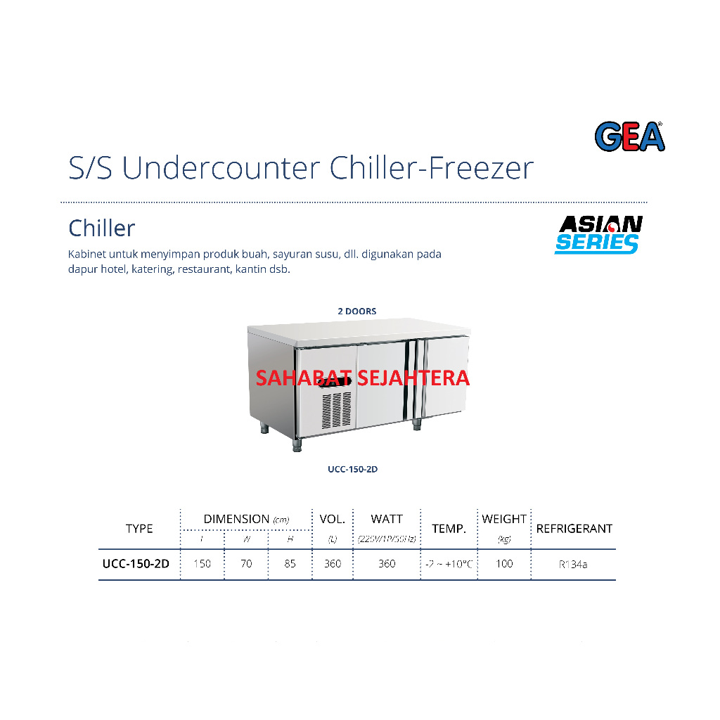 Jual GEA Stainless Steel Undercounter Chiller UCC-150-2D Chiller ...