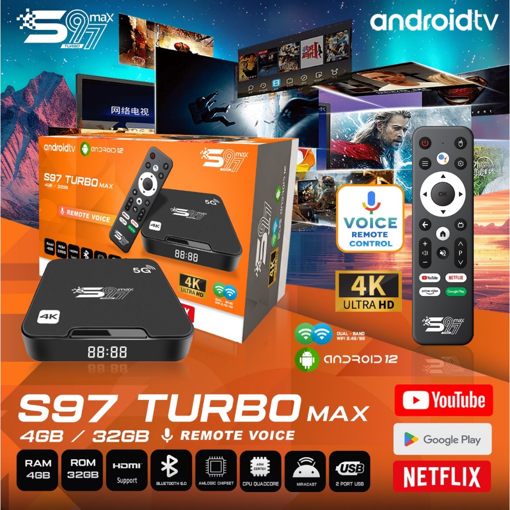 Jual android tv box s97 turbo max android 12 android box 4/32gb android ...