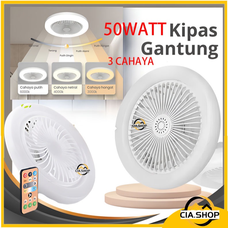 Jual TERLARIS Lampu Kipas AC E27 50Watt Plafon Remote control LED Lampu ...