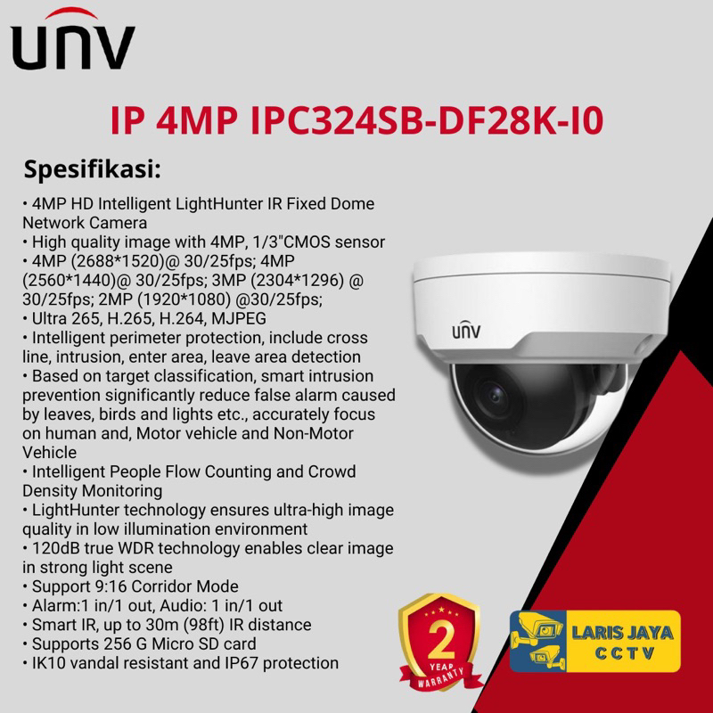 Jual IP CAM CCTV UNV UNIVIEW IPC324SB-DF28K-I0 Dome Indoor Camera 4MP | Shopee Indonesia