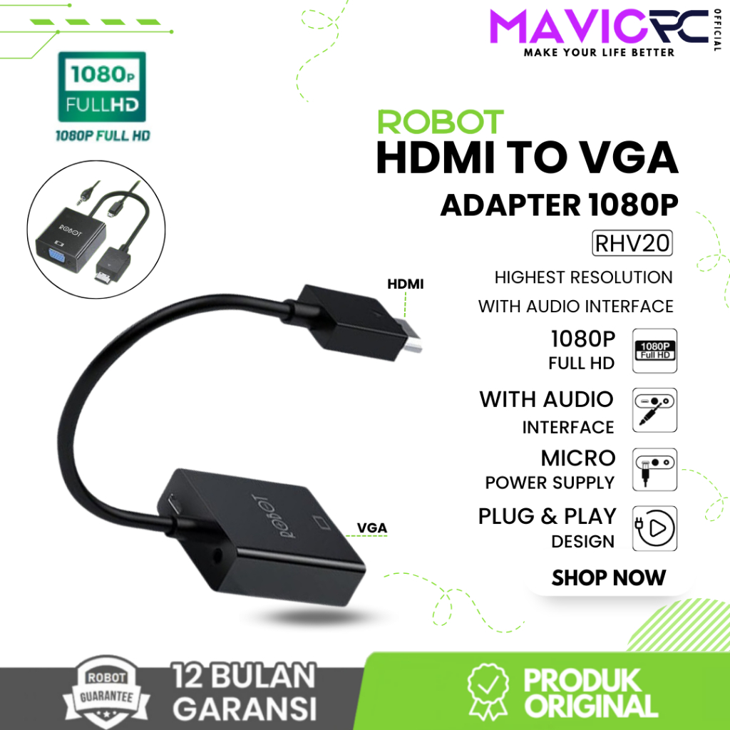 Jual ROBOT RHV20 HDMI To VGA Adapter Converter 1080P Full Hd Adaptor ...