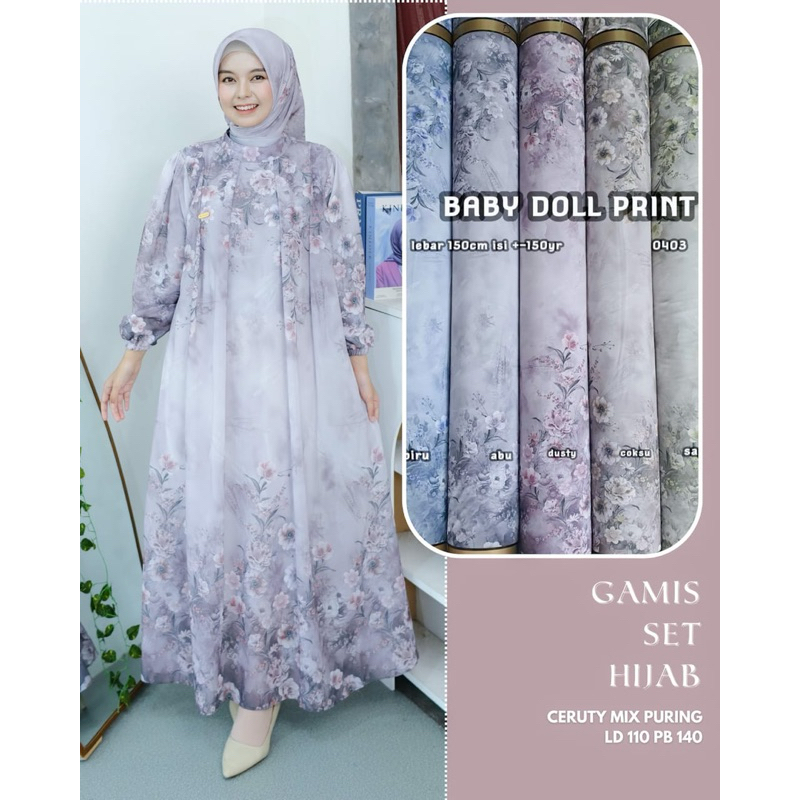 Jual GAMIS CERUTY BABY DOLL PLUS KERUDUNG MOTIF PREMIUM TERMURAH//GAMIS ...
