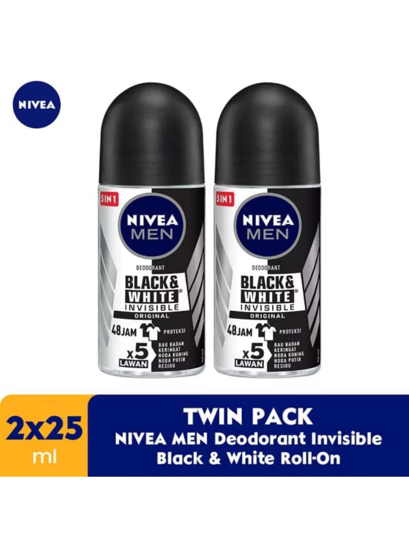 Jual NIVEA MEN Deodorant Roll On Black & White Invisible Original 25ml X2 | Shopee Indonesia