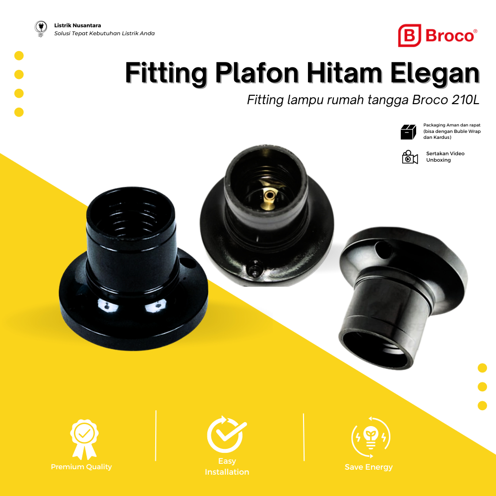 Jual Fitting Lampu Plafon Hitam Broco E27 210L | Fiting Glossy Mutiara ...