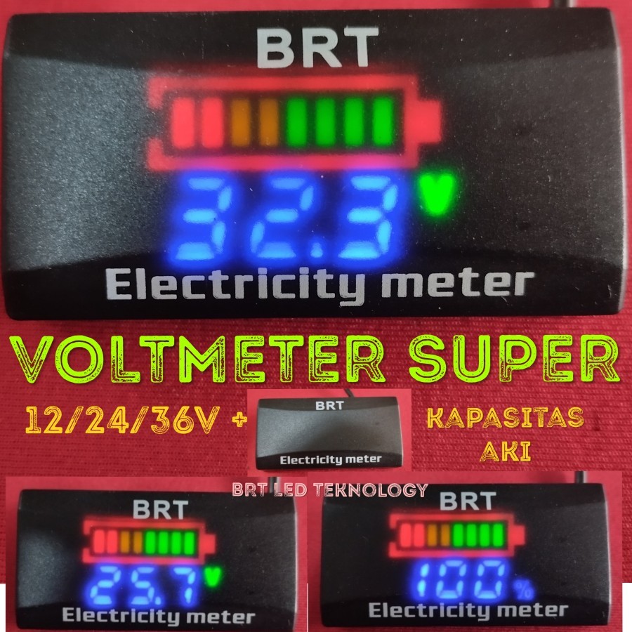 Jual LED VOLTMETER DIGITAL 12V-36V BRT SUPER DUAL DISPLAY Battery Level + Voltmeter + KAPASITAS ...