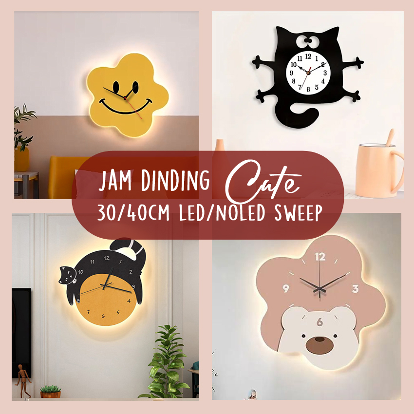 Jual Jam Dinding Aesthetic Cute Kucing Beruang Panda Dino Led Menyala ...