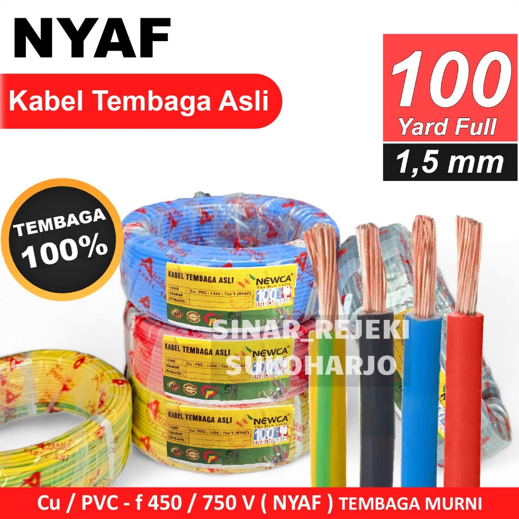Jual Kabel NYAF 1,5mm Roll 100 Yard Full Kabel Body Serabut NYAF 1 x 1,5 mm Listrik Harga Per ...