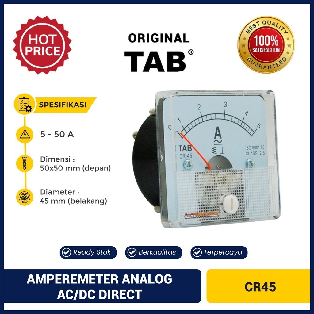 Jual Amperemeter | Amper meter | Ampere Meter Analog AC/DC 50 A CR45 Direct TAB | Shopee Indonesia