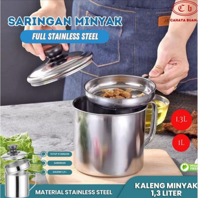 Jual OIL POT WADAH SARINGAN MINYAK STAINLESS/GELAS SARINGAN MINYAK ...