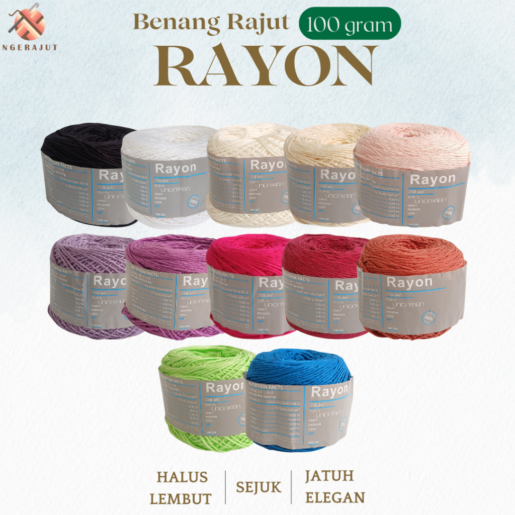 Jual Benang Rajut Rayon Premium Halus Lembut 100g - Union Yarn - United ...