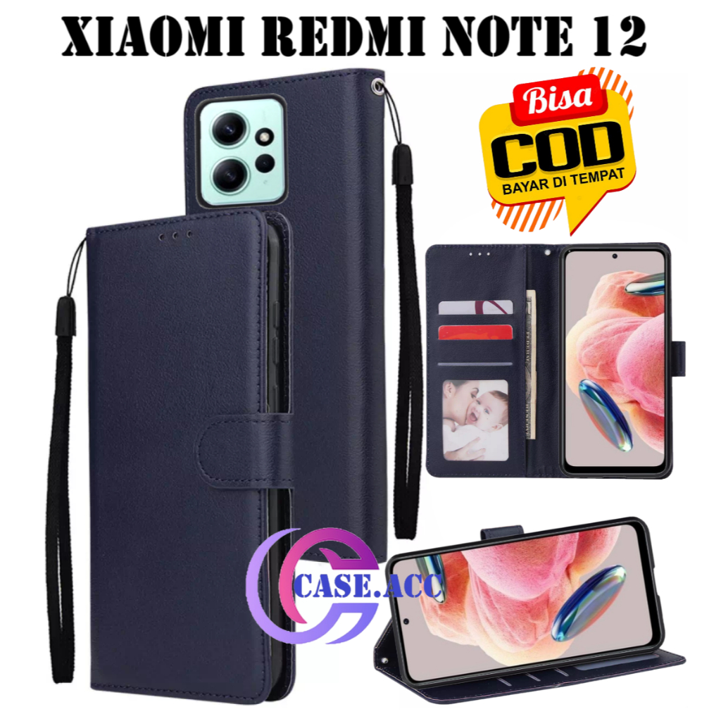Jual flip case wallet kulit premium XIAOMI REDMI NOTE 12 bisa buka ...