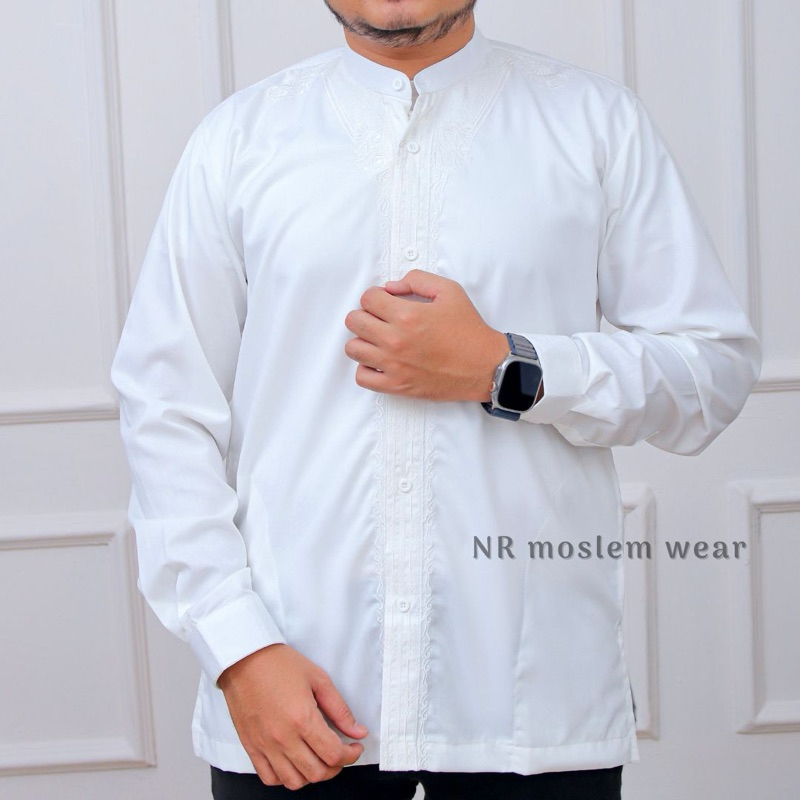 Jual Baju Koko Pria Lengan Manset Baju Koko Muslim Dewasa Putih Tangan Panjang Kode Arm