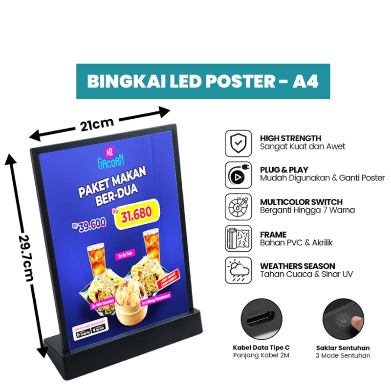Jual FRAME POSTER PORTABLE A4 / POSTER DISPLAY LED LIGHT BOX | Shopee ...