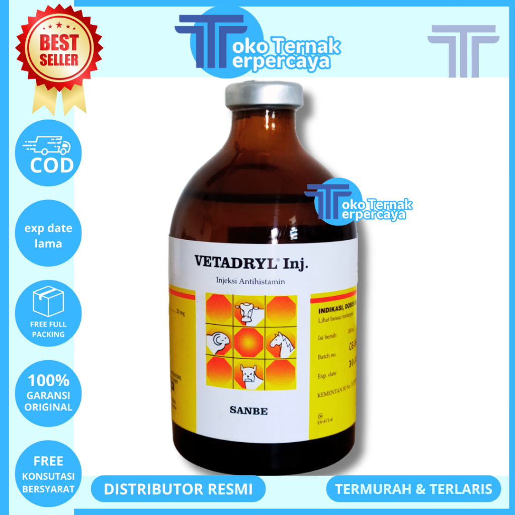 Jual VETADRYL INJ 100ML - Antihistamin Hewan Sapi Kuda dll SANBE ...