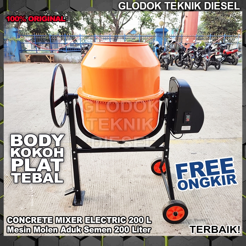 Jual Mesin Alat Aduk Semen 200 L Molen Mini Listrik Elektrik Concrete Mixer Machine MINI 200 ...