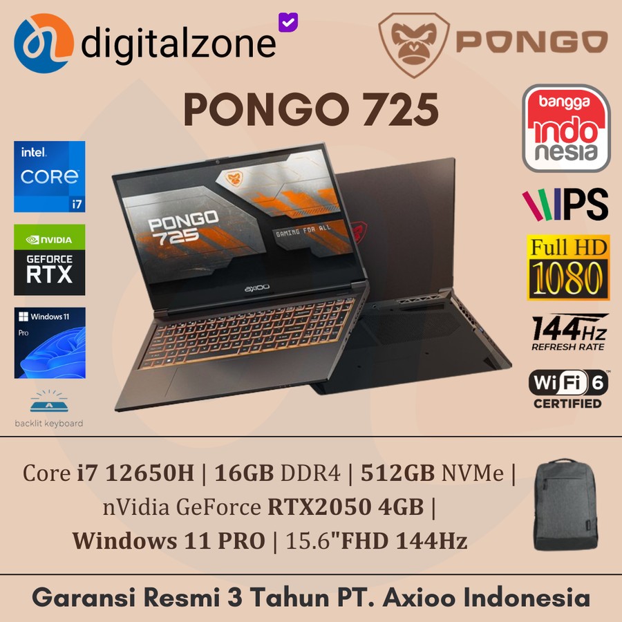 Jual Axioo Pongo 725 i7 12650H 16GB/512GB W11 15.6"FHD IPS 144Hz ...