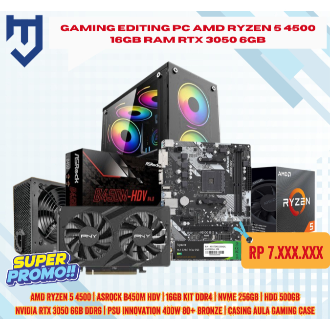 Jual Gaming Editing PC AMD Ryzen 5 4500 16GB RAM RTX 3050 6GB | Shopee ...