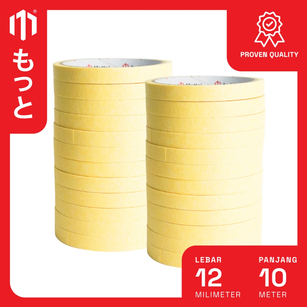Jual Lakban Kertas / Masking Tape Kuning 12mm x 10 Meter - 1 Slop Isi ...