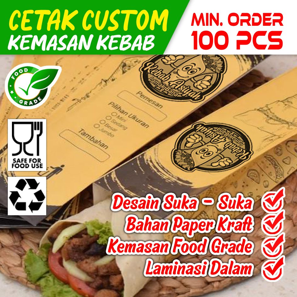 Jual KEMASAN KEBAB CUSTOM, MINIM 100 PCS | BAHAN PAPER CRAFT FOOD GRADE ...