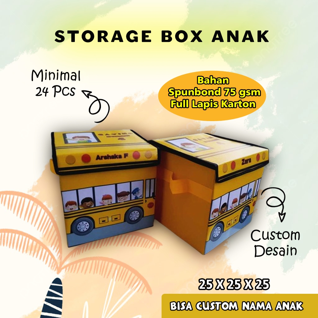 Jual Toybox Storage Kotak Mainan Anak School Bus Custom Nama Anak ...