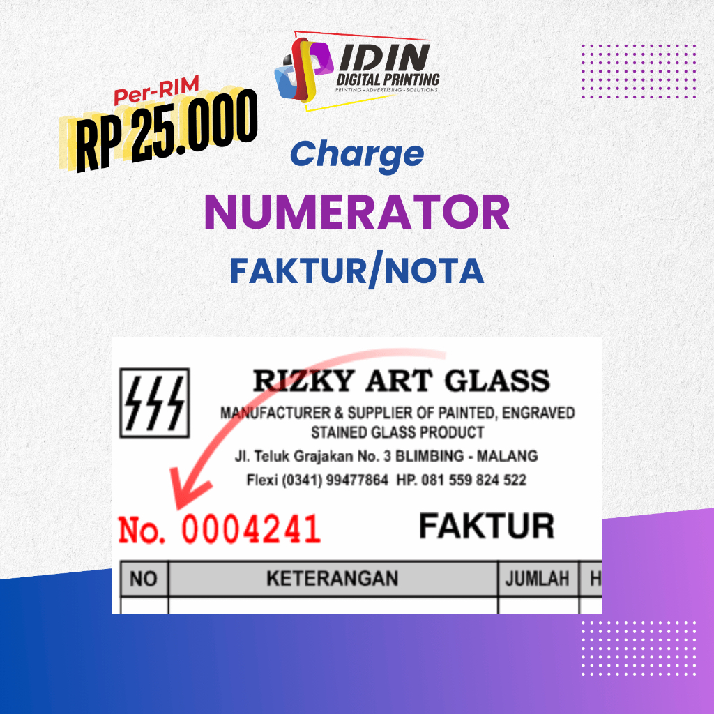 Jual Biaya Penambahan Charge Nota Faktur Numerator Warna - Idin Digital ...