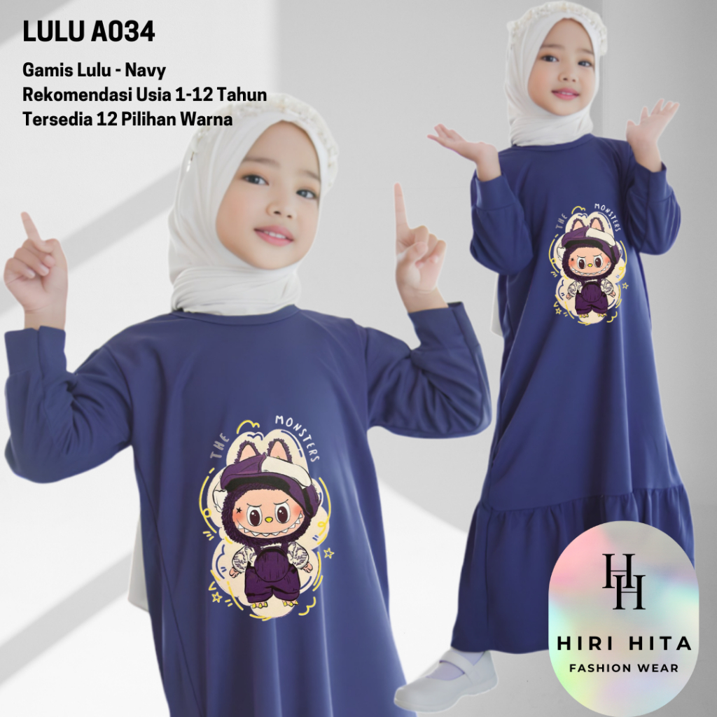 Jual Hirihita A034 Baju Gamis Lulu Anak Perempuan Monsters Labu Labu Macaron 3D 12 Pilihan Warna ...