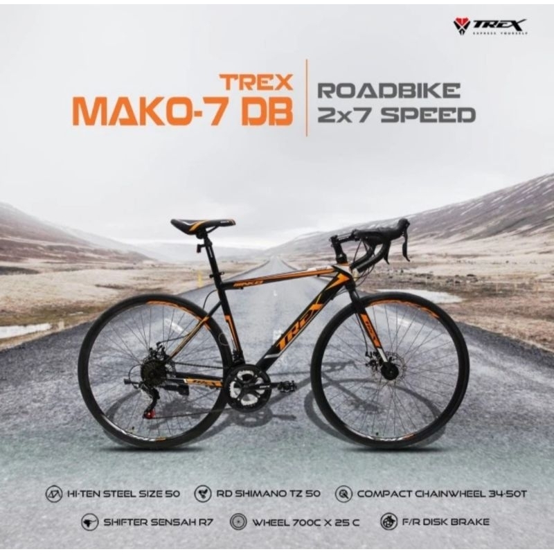 Jual Sepeda Balap Roadbike Trex Mako 7 speed Disc Brake | Shopee Indonesia