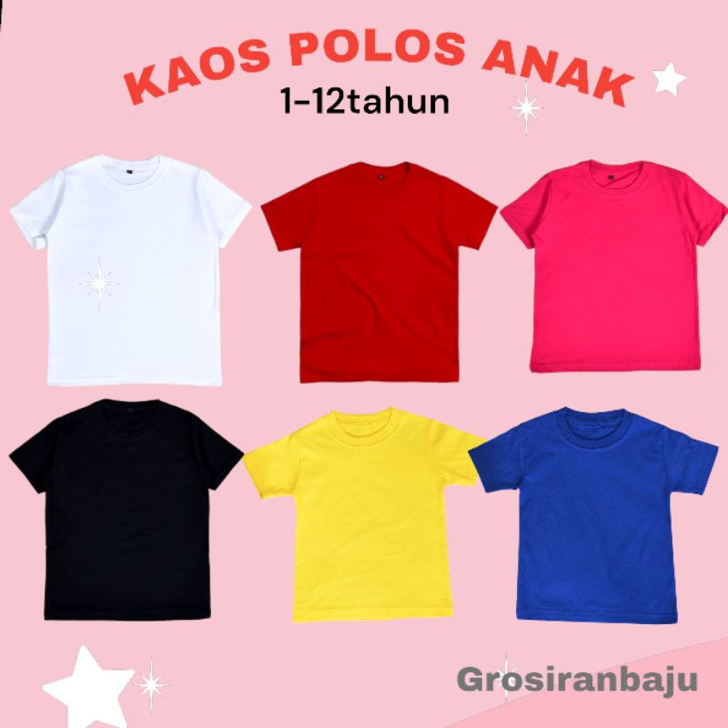 Jual Kaos polos Anak Perempuan Laki-Laki Cotton Combed 30S 1-12 Tahun | Shopee Indonesia