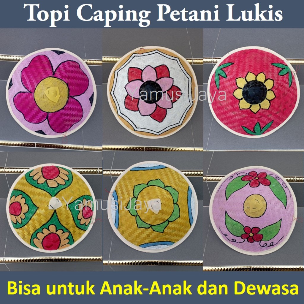 Jual Caping bambu - Topi Caping Petani Lukis Bunga | Shopee Indonesia