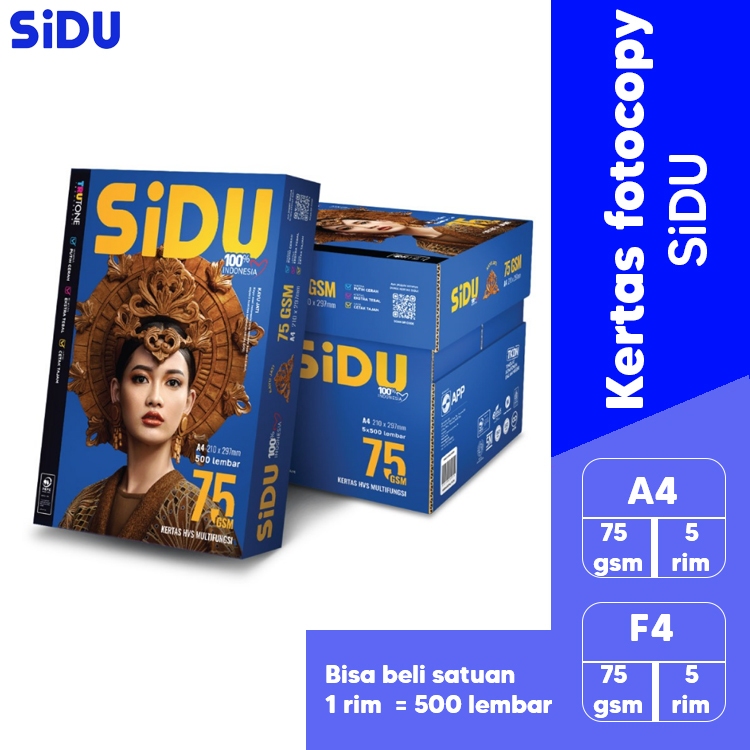 Jual Kertas Fotocopy SiDU 75 GSM A4 F4 - 1 rim 500 Lembar | Shopee ...