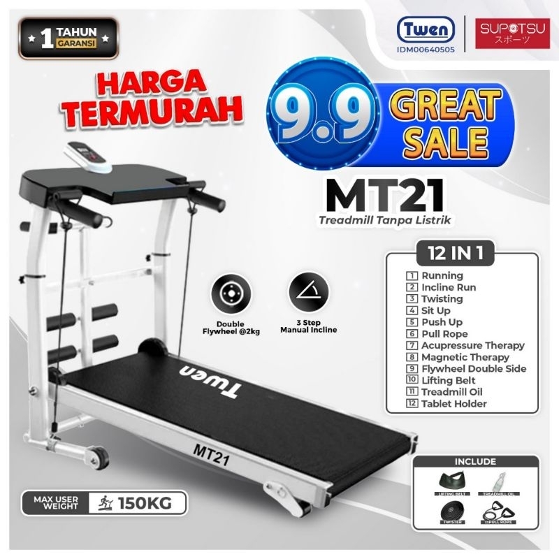 Jual TWEN TREADMILL MANUAL MT21 BEKAS / treadmill murah / treadmill ...