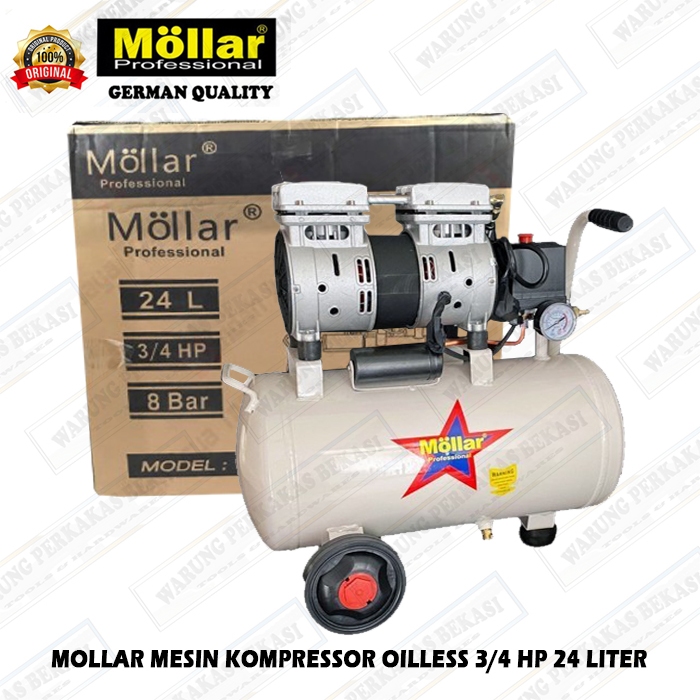 Jual Mollar Mesin Kompresor 0.75HP Listrik Low Watt 24L Oilless Silent ...