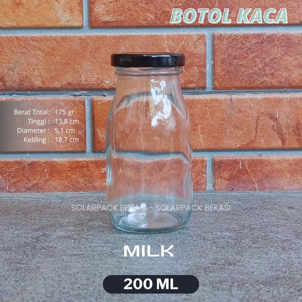 Jual Botol kaca bening 200ml milk tutup kaleng emas/hitam (MINIMAL ...