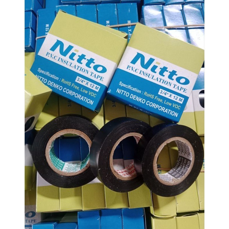 Jual NITTO ISOLASI LISTRIK ORIGINAL Tape Hitam PVC kabel nito 3/4 12M ...
