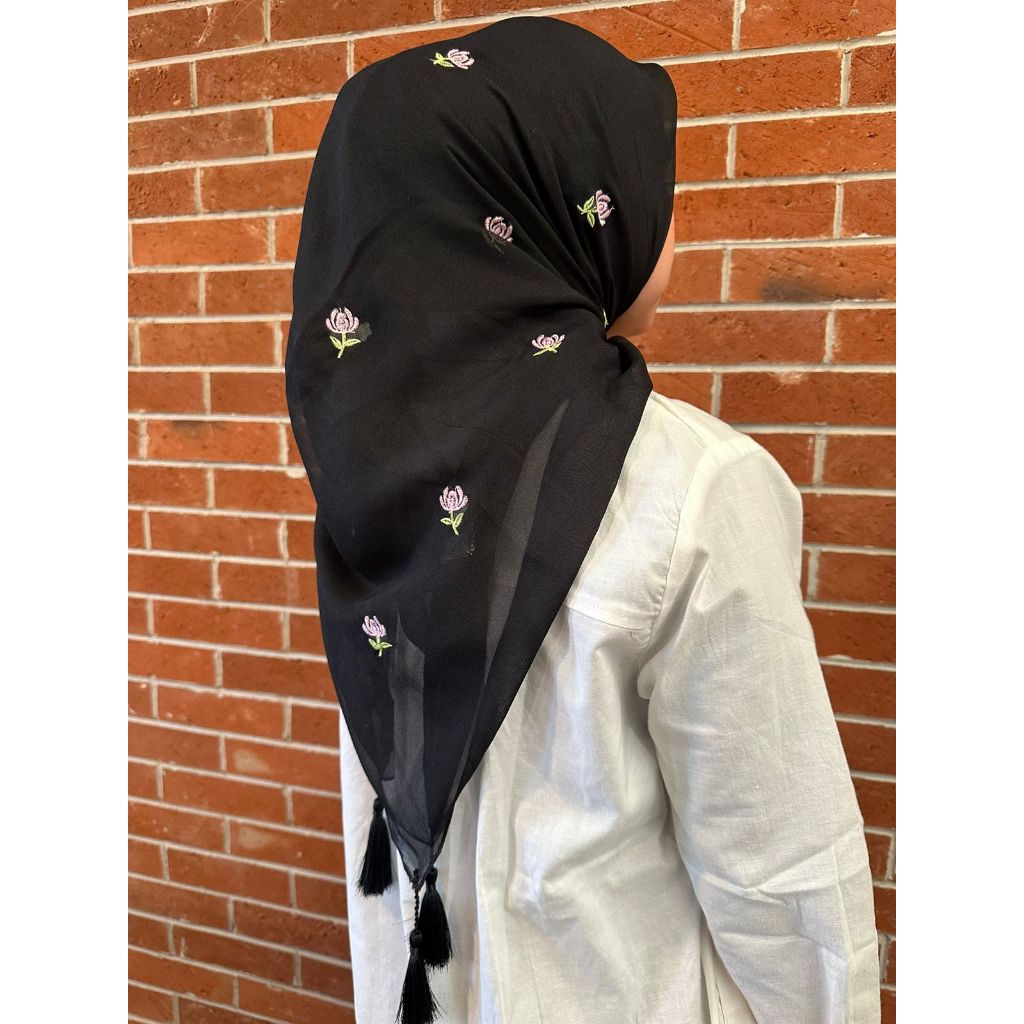 Jual Hijab segi empat jambul bordir sulam bunga jasmine mewah// jilbab ...