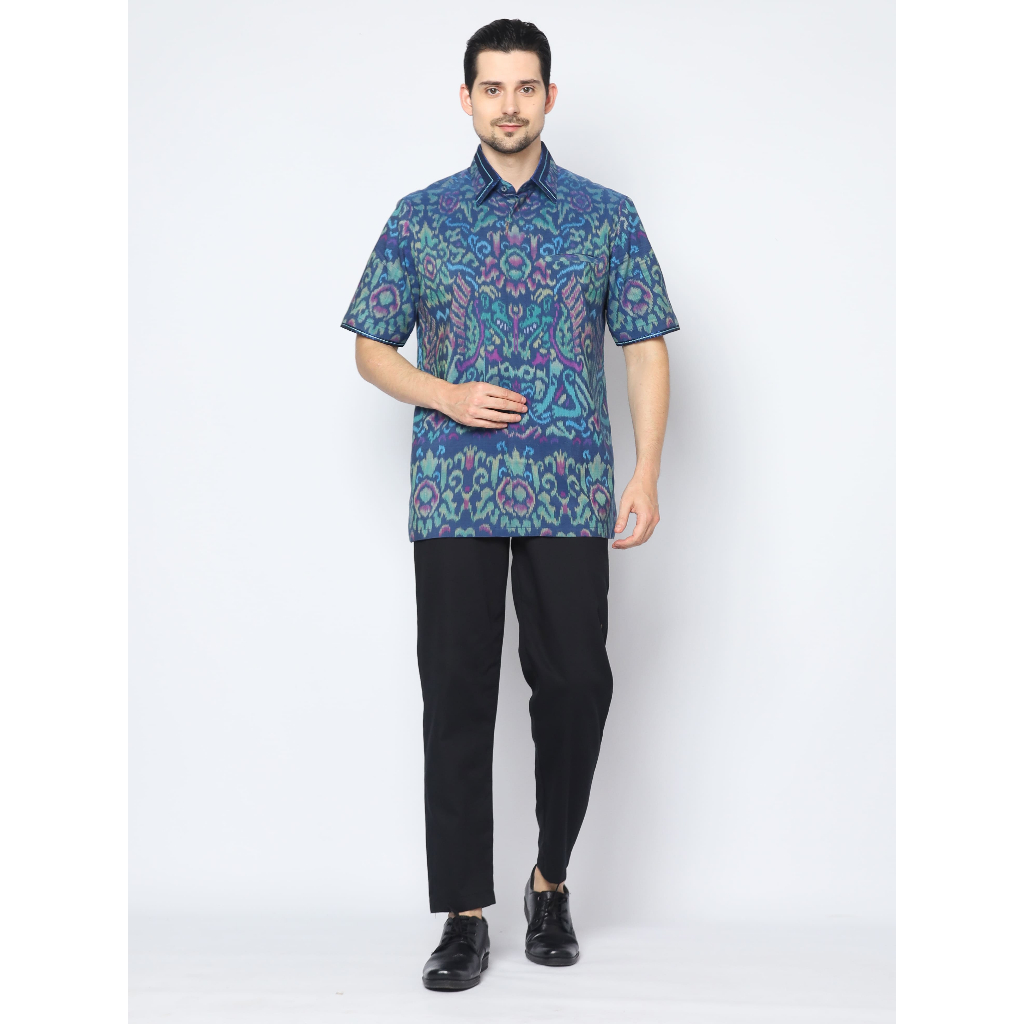 Jual Tenun eBoon Kemeja Tenun Ikat Patra Barong Biru Lengan Pendek ...