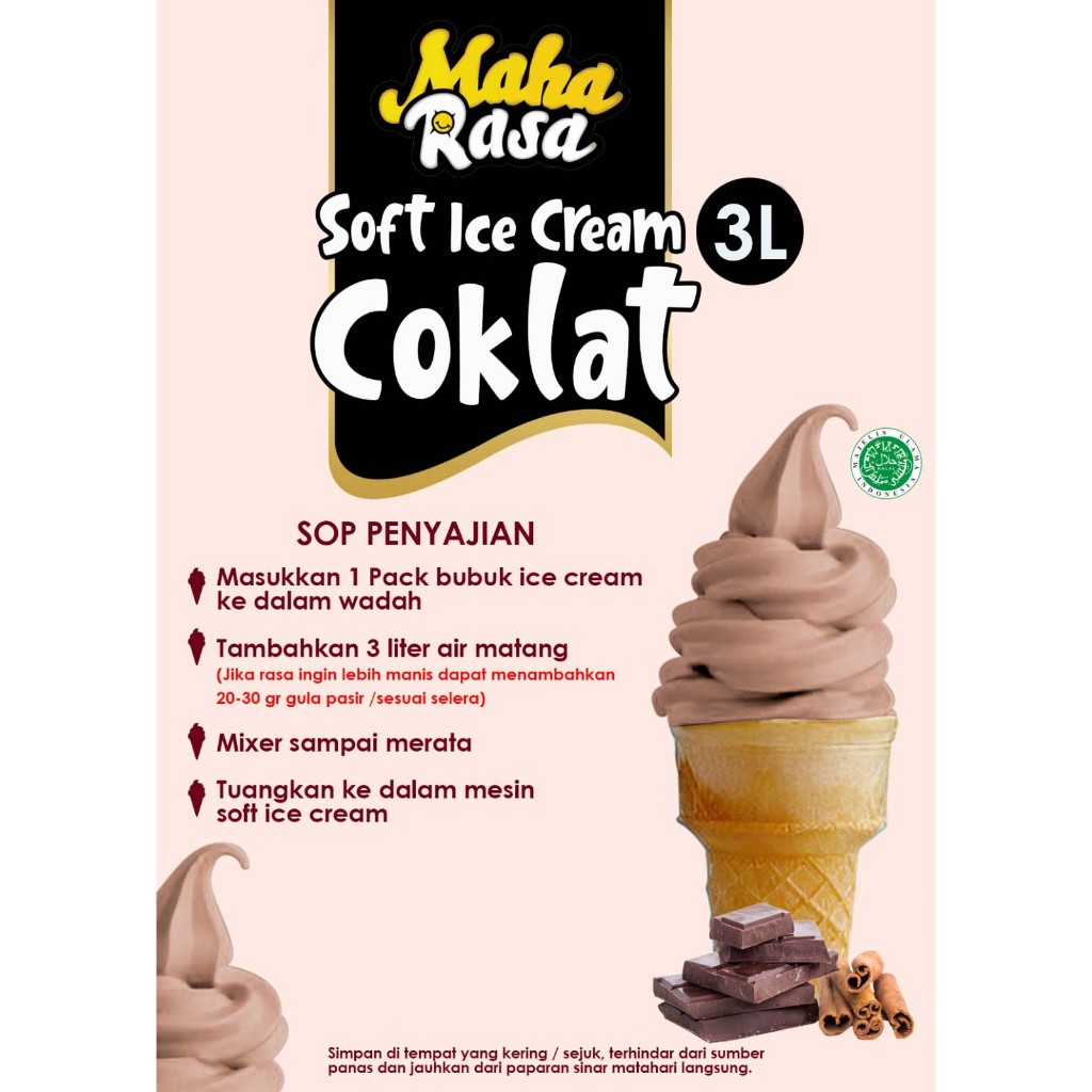 Jual Maha Rasa Bubuk Ice cream Rasa Coklat Premium Soft Ice Cream 3L ( 1 Kg ) | Shopee Indonesia