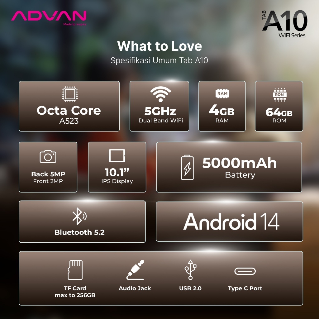 Jual Advan Tab A10 WIFI 4GB/64GB 10.1'' IPS Screen Tablet 5000mAh ...