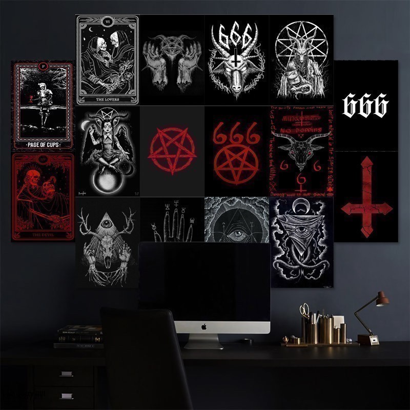 Jual (isi 16pcs) poster dinding aesthetic tema satanic universe desain ...