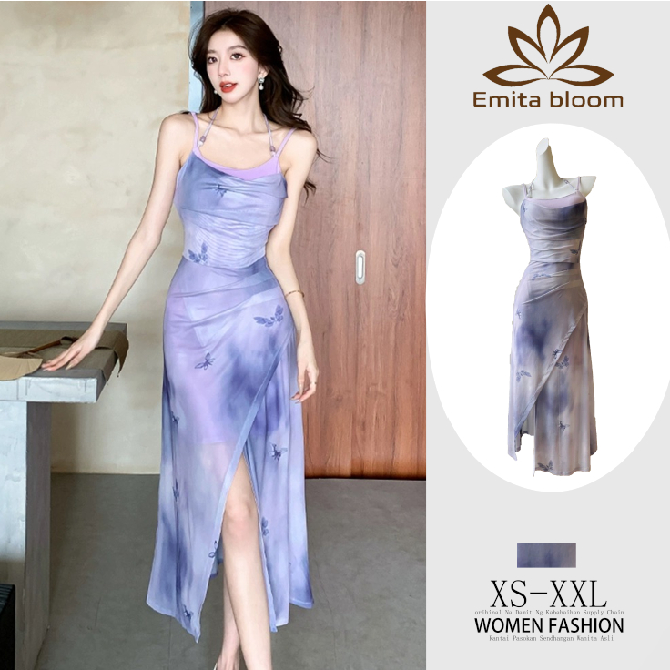 Jual EMITA BLOOM purple dress party lace dress Serut press body tanpa ...