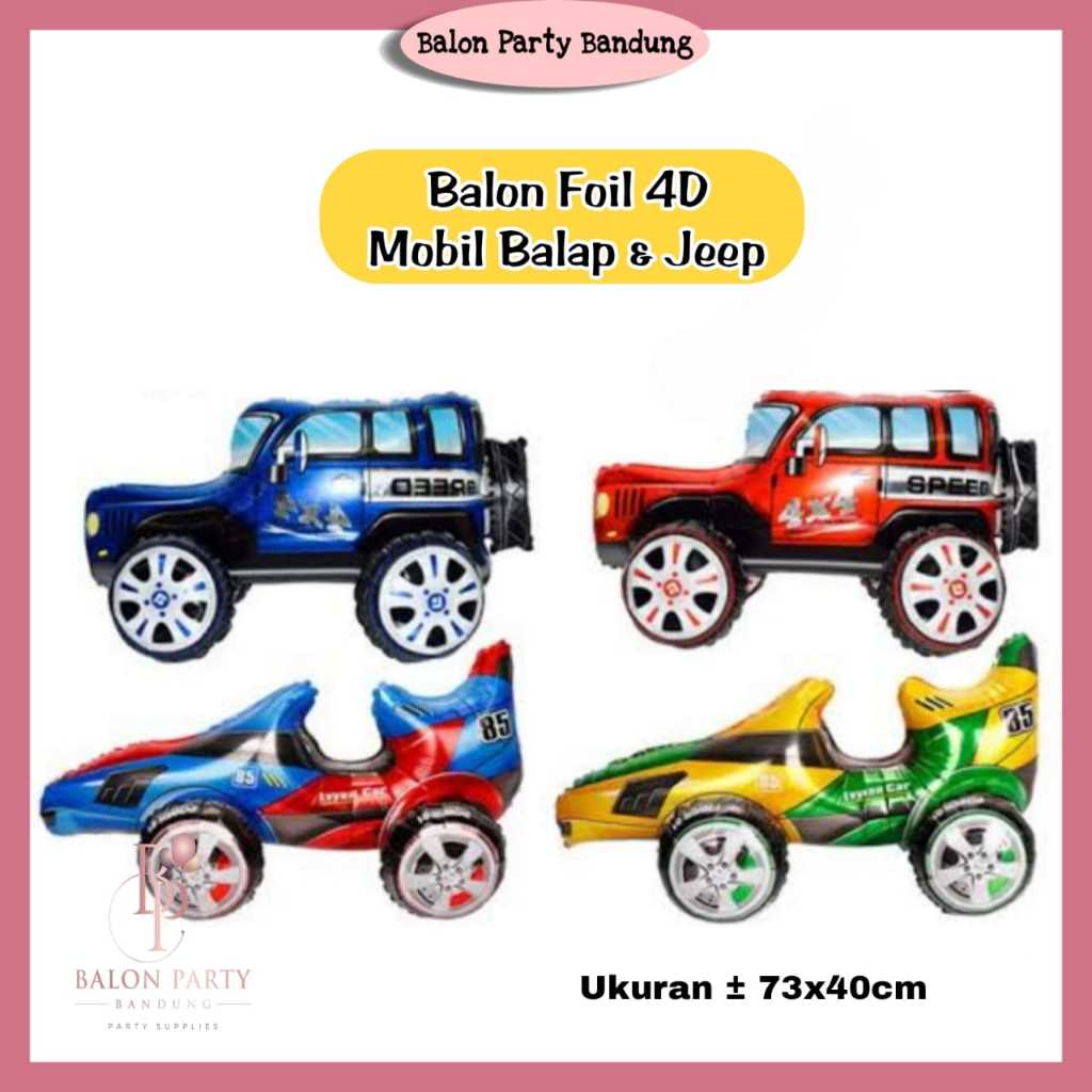 Jual BALON PARTY [ SATUAN ] Balon Foil Mobil Balap Jeep Model 4D ...
