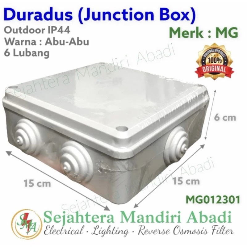Jual Duradus 150x150x60 MG Abu-abu 6 Lubang Junction Box Outdoor IP44 ...