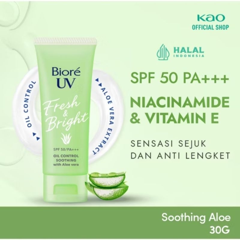 Jual Biore UV Fresh & Bright Sunscreen Oil Control Soothing Aloe SPF 50 ...